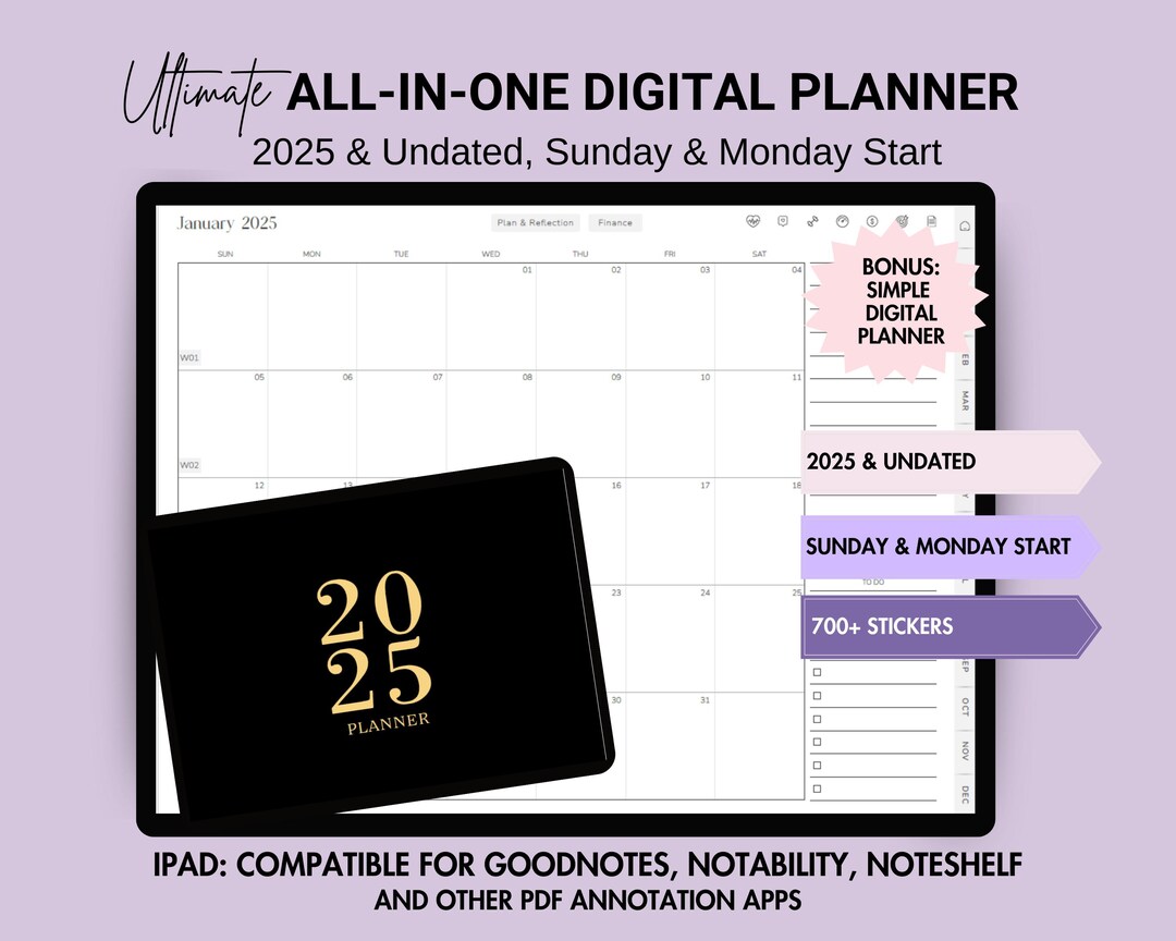 2025 Digital Planner 2025 All in One Digital Planner Hyperlinked ...
