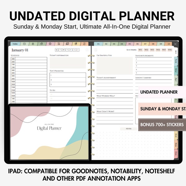 Undated Digital Planner - Etsy
