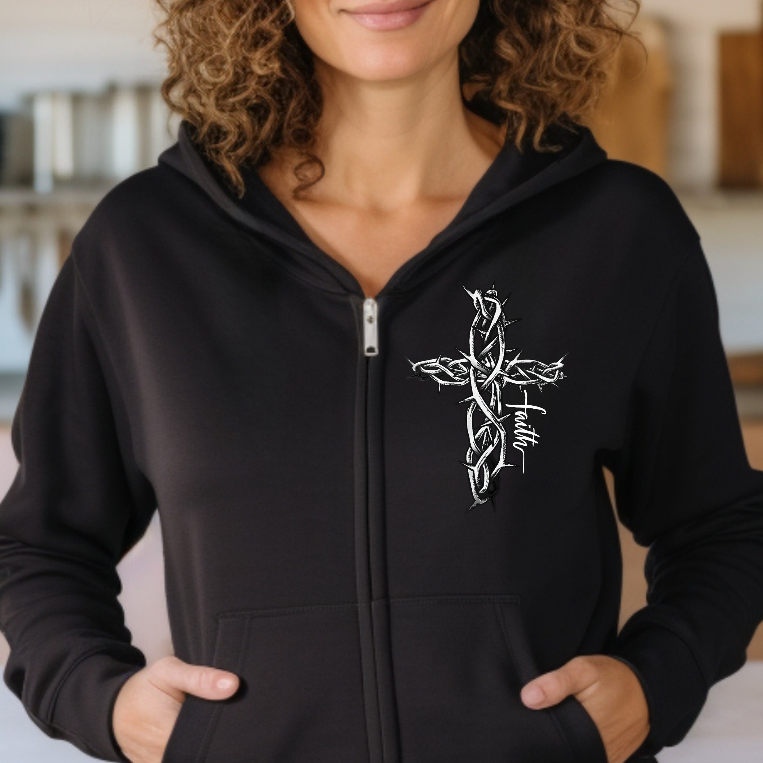 Full Zip up Hoodie Sweatshirt With Cross Zip up Faith Hooded Sweatshirt ...