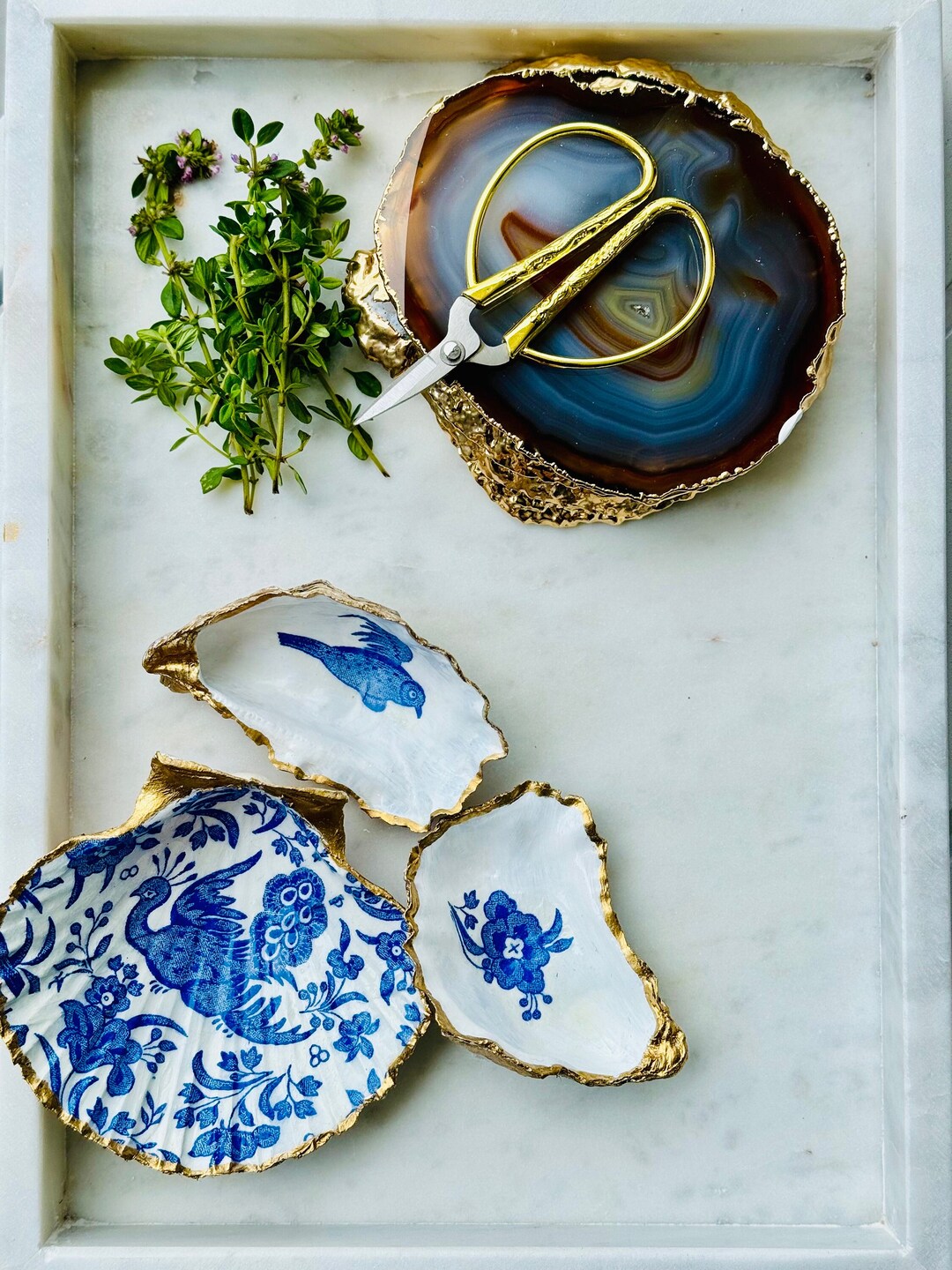 Oyster Shell Trinket Dishes Blue and White Hamptons Chinoiserie French ...