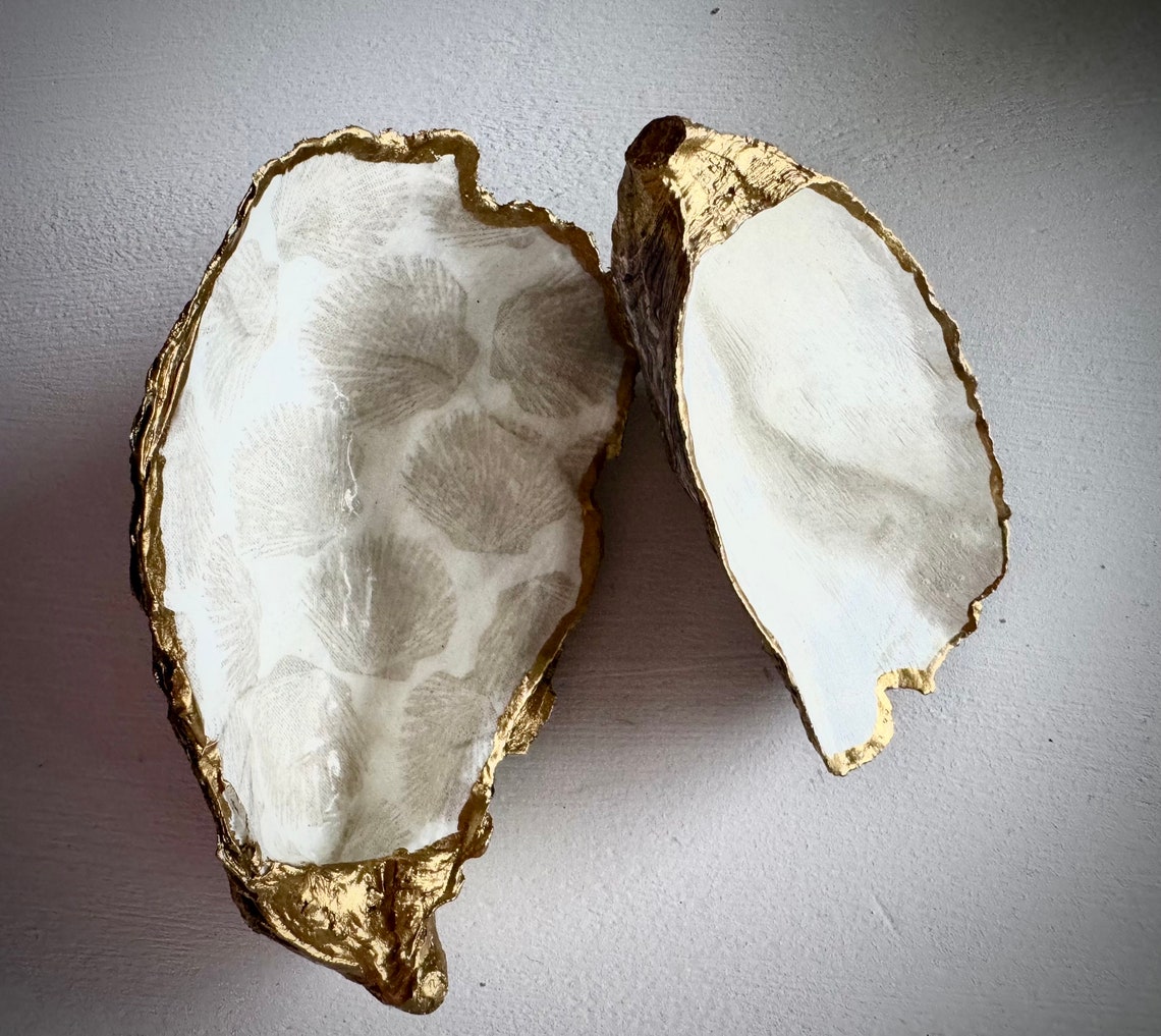 Oyster Shell Hamptons Style Coastal Home Decor Beige and White Clam ...
