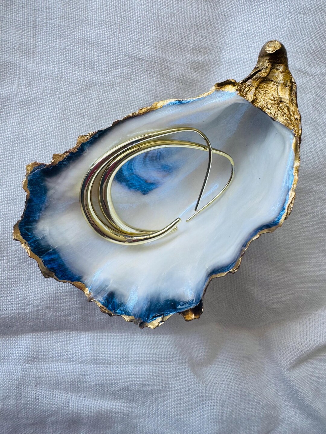 Oyster Shell Hamptons Natural, Blue With Gold Edge Trinket Dish for ...