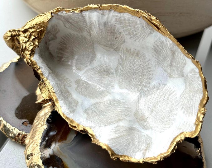 Oyster Shell Hamptons Style Coastal Home Decor Beige and White Clam ...