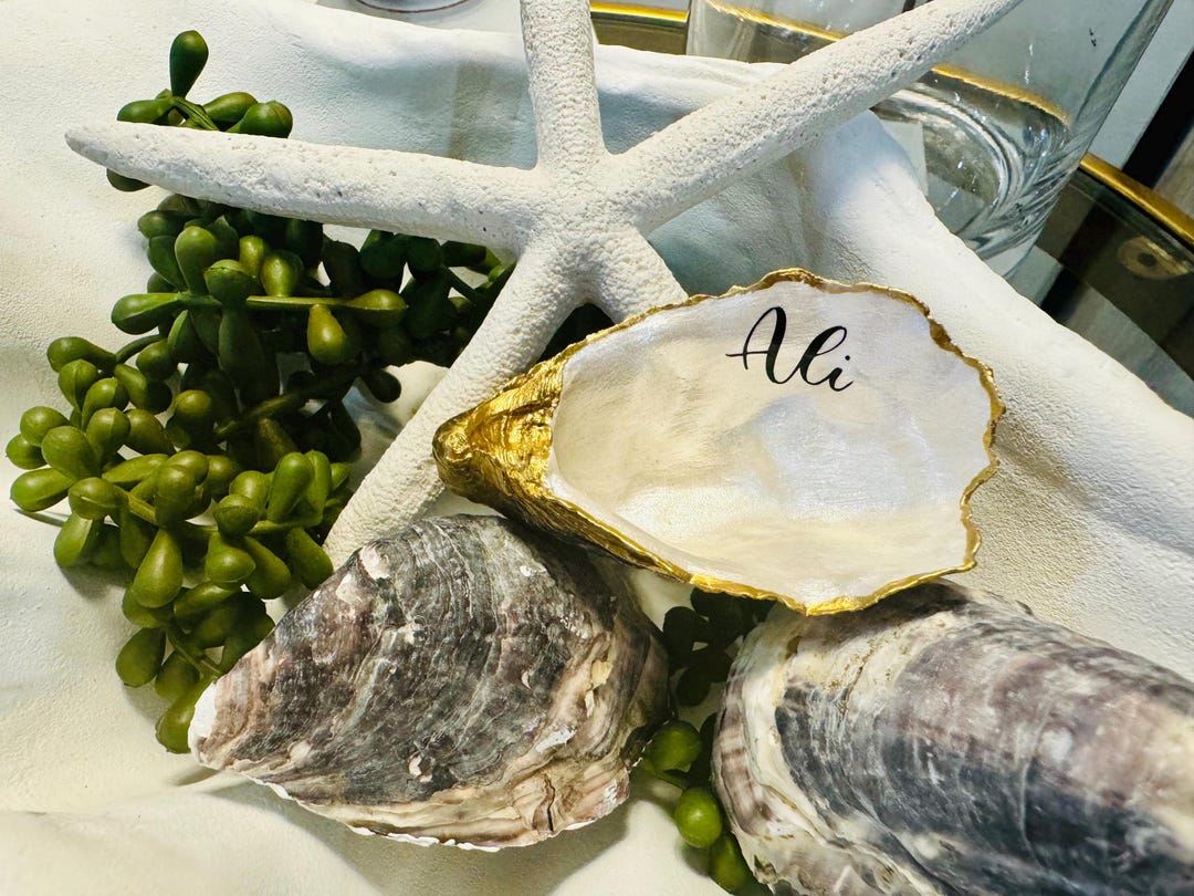 Personalised Oyster Shell Dish, Wedding Guest Favor, Placeholder ...