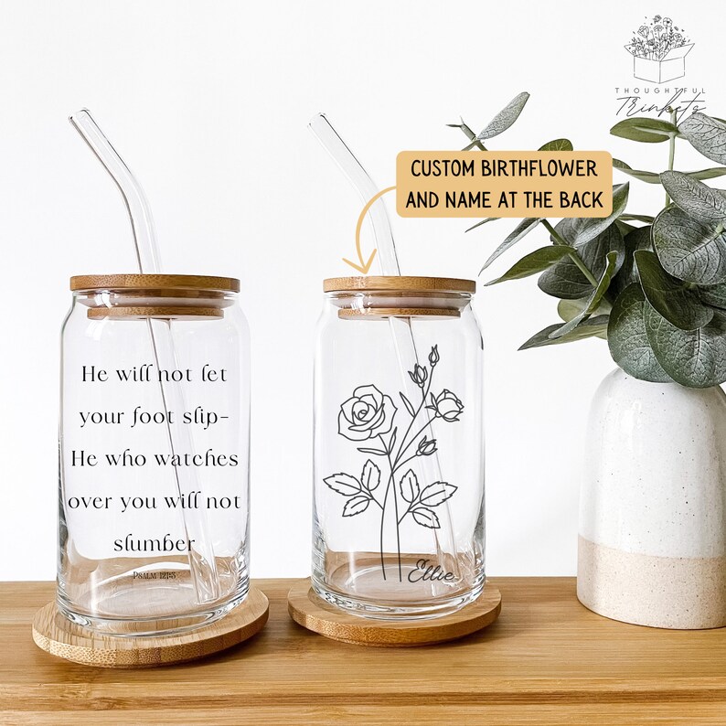Scripture Verse Glass Tumbler Psalm 121 Flower Tumbler With Bible Verse ...