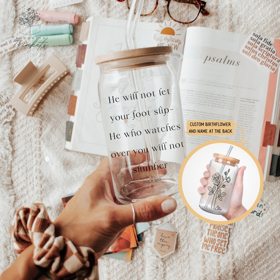 Scripture Verse Glass Tumbler Psalm 121 Flower Tumbler With Bible Verse ...