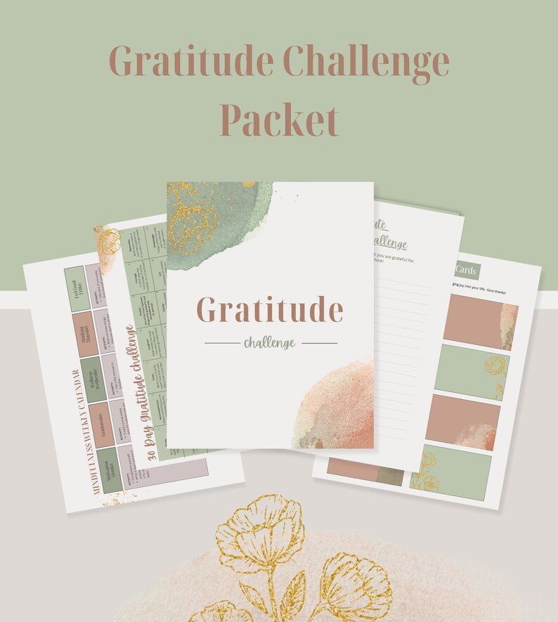 Gratitude Challenge Worksheet Bundle || Instant Download, Journaling ...