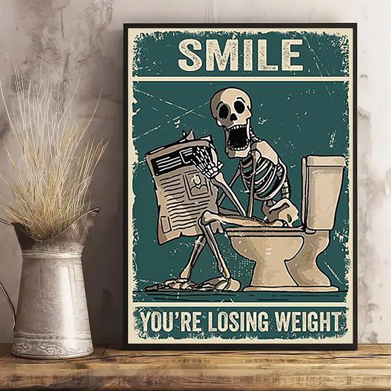 Funny Smile You're Losing Weight Poster, Skeleton Newspaper Wall Decor ...