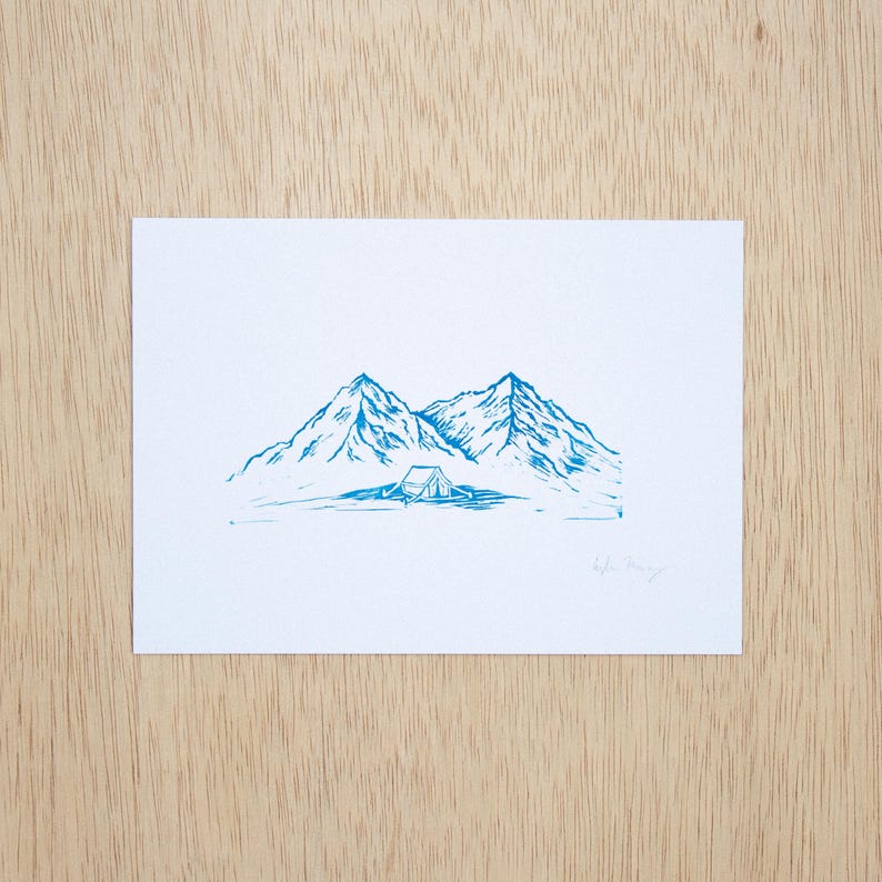 Mountain Camping Linocut Print - Etsy