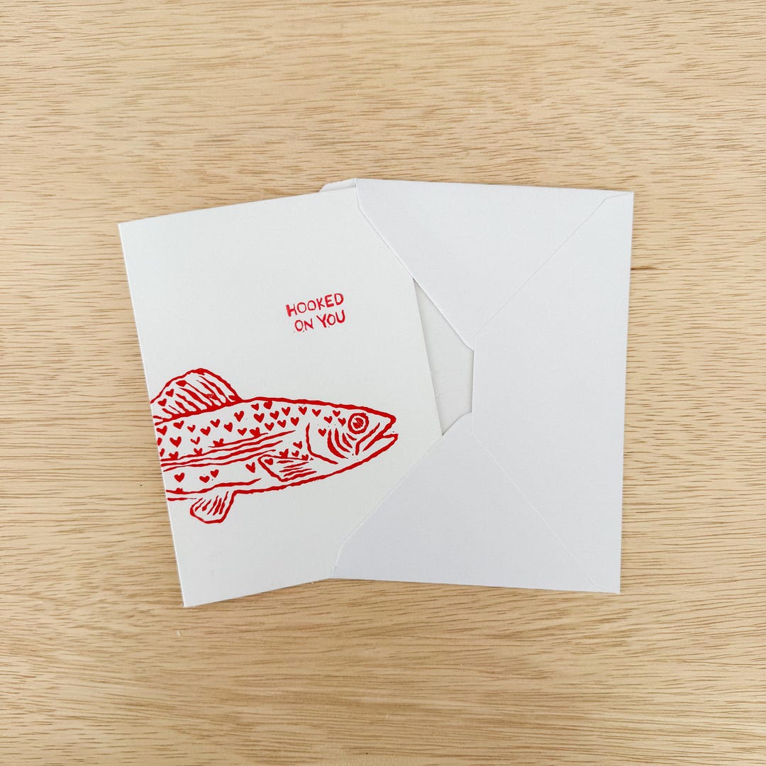 Hooked on You, Valentine's Day Fish Card - Etsy