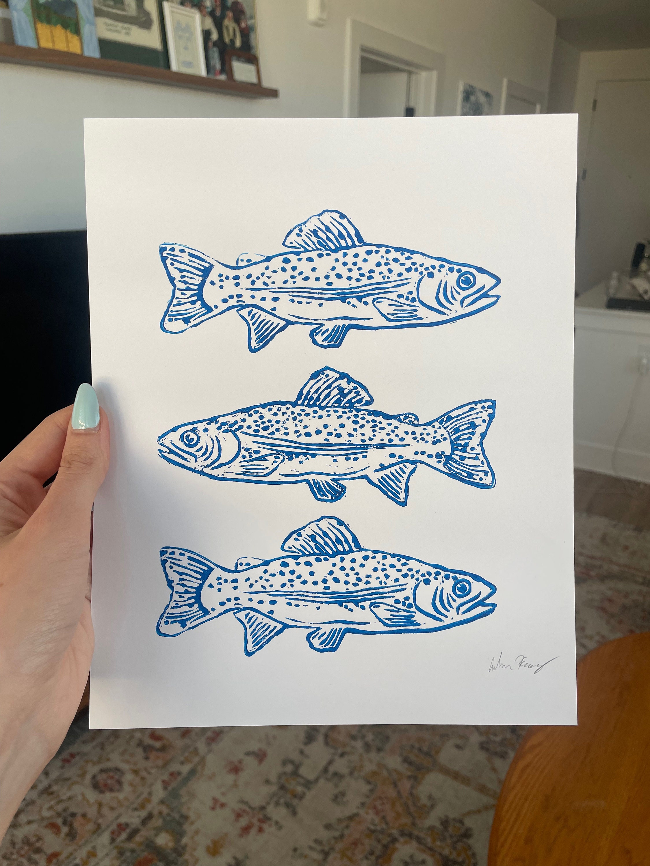 Fish Linocut Print - Etsy