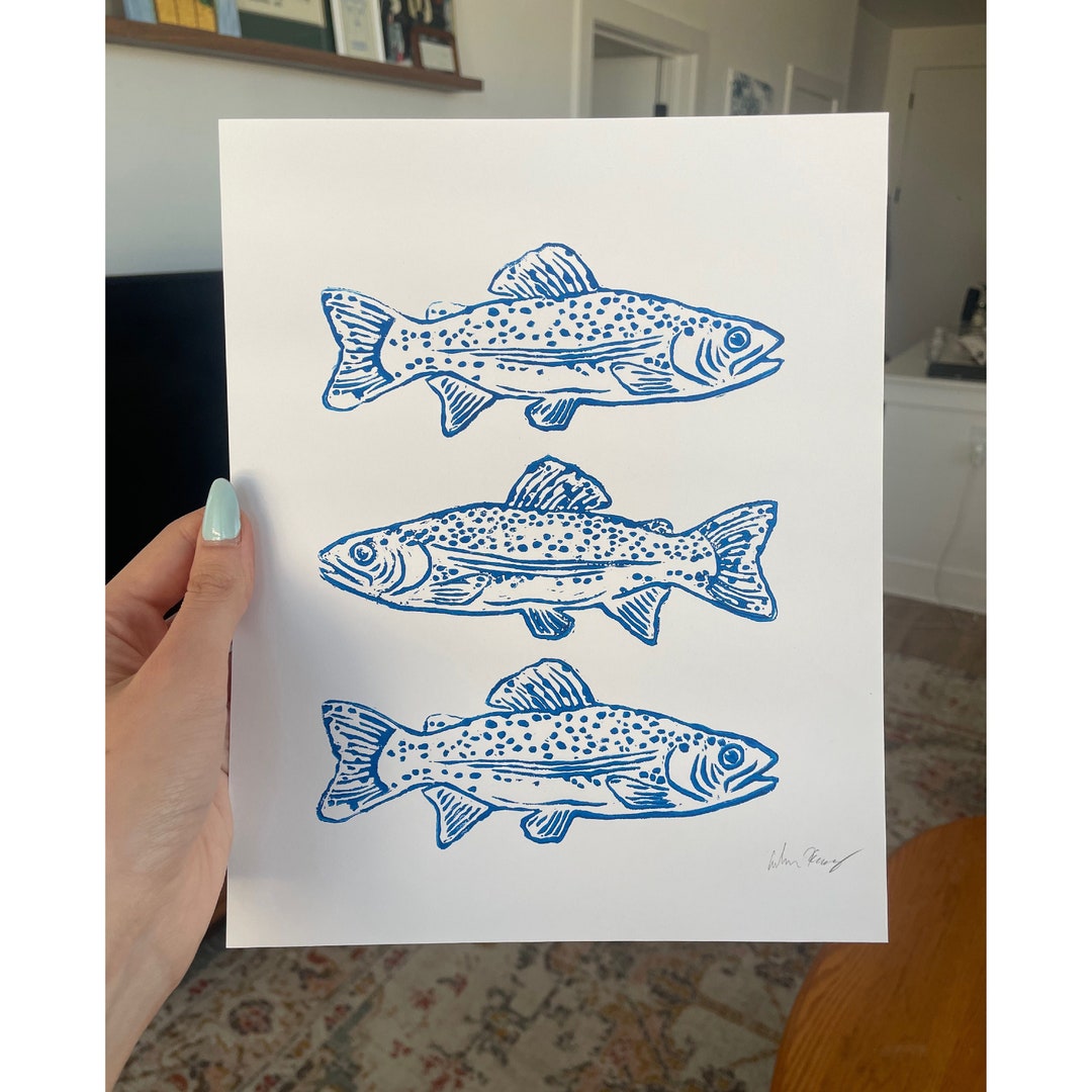 Fish Linocut Print - Etsy