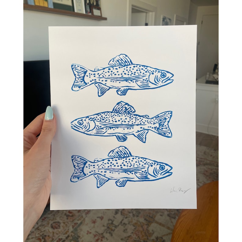Fish Linocut Print - Etsy