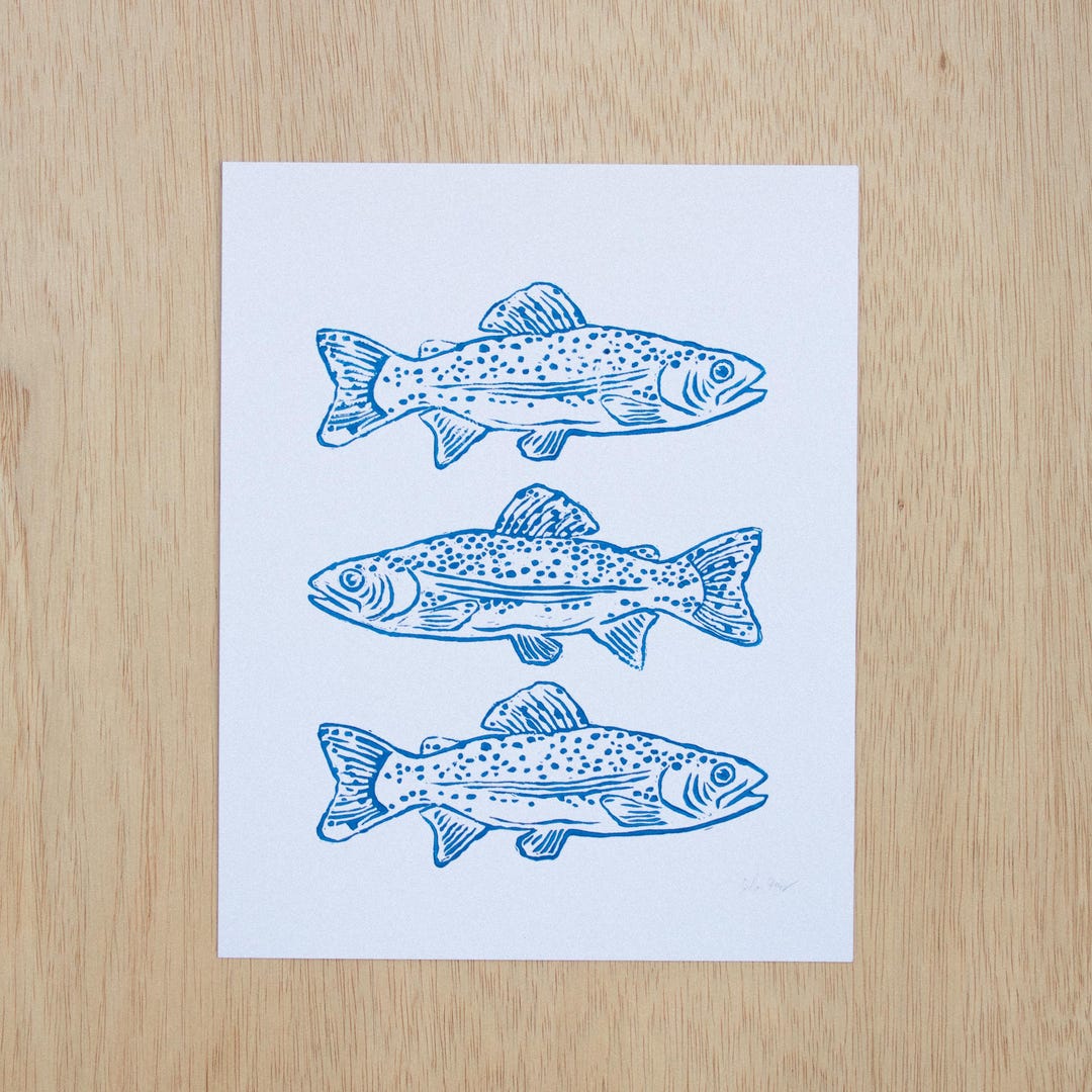 Fish Linocut Print - Etsy