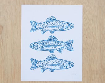 Single Fish Linocut Print - Etsy