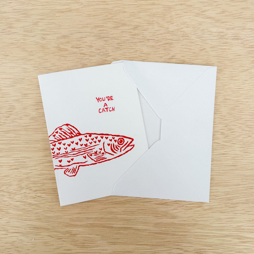 You're a Catch, Valentine's Day Fish Card - Etsy
