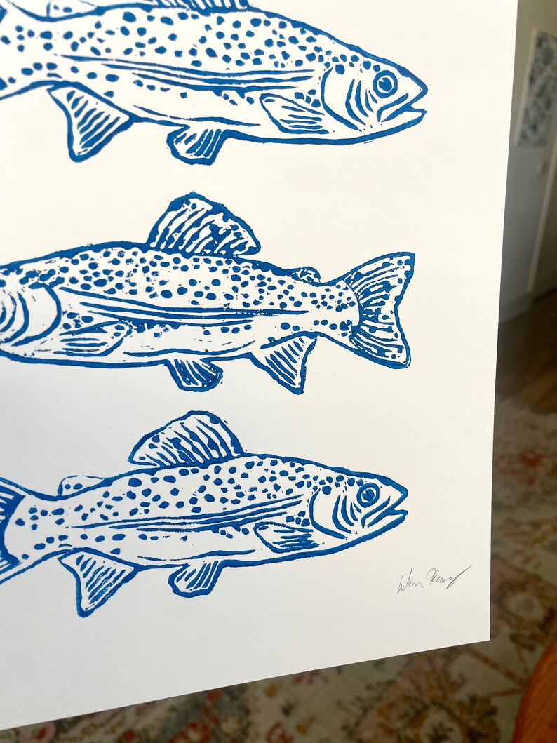Fish Linocut Print - Etsy