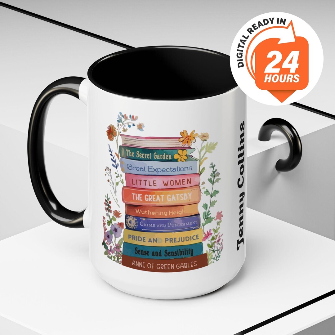 CUSTOM Book Stack Tall Coffee Mug 15 Oz Favorite Books Reader Gift ...