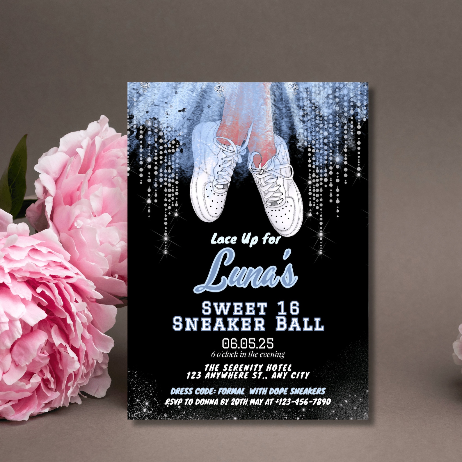 Sweet 16 Sneaker Ball Invitation- Sweet 16 Invitation Blue Sneaker Ball ...