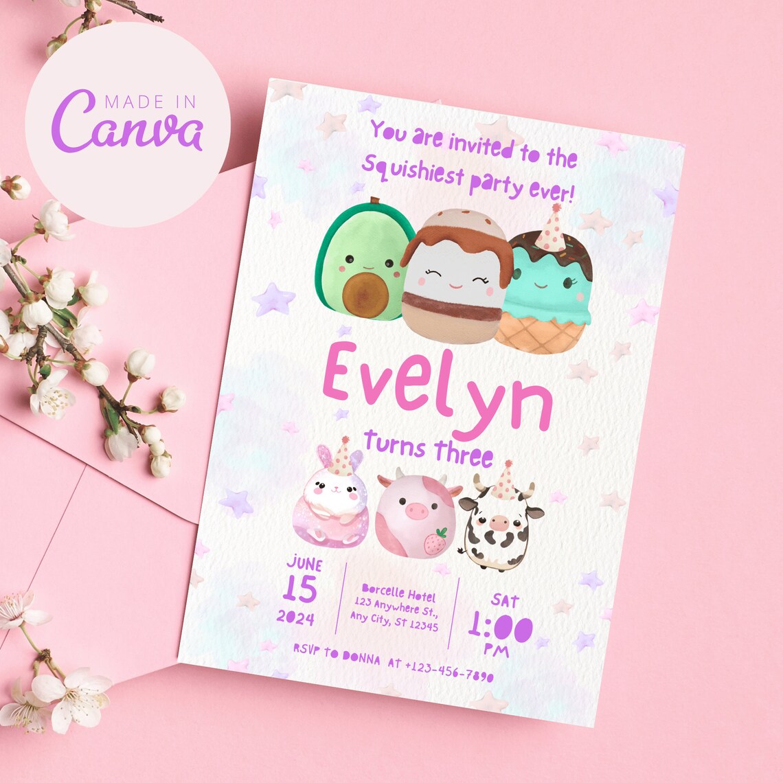 Squishmallow Birthday Invitation purple Squishmallow Invitation Cute ...