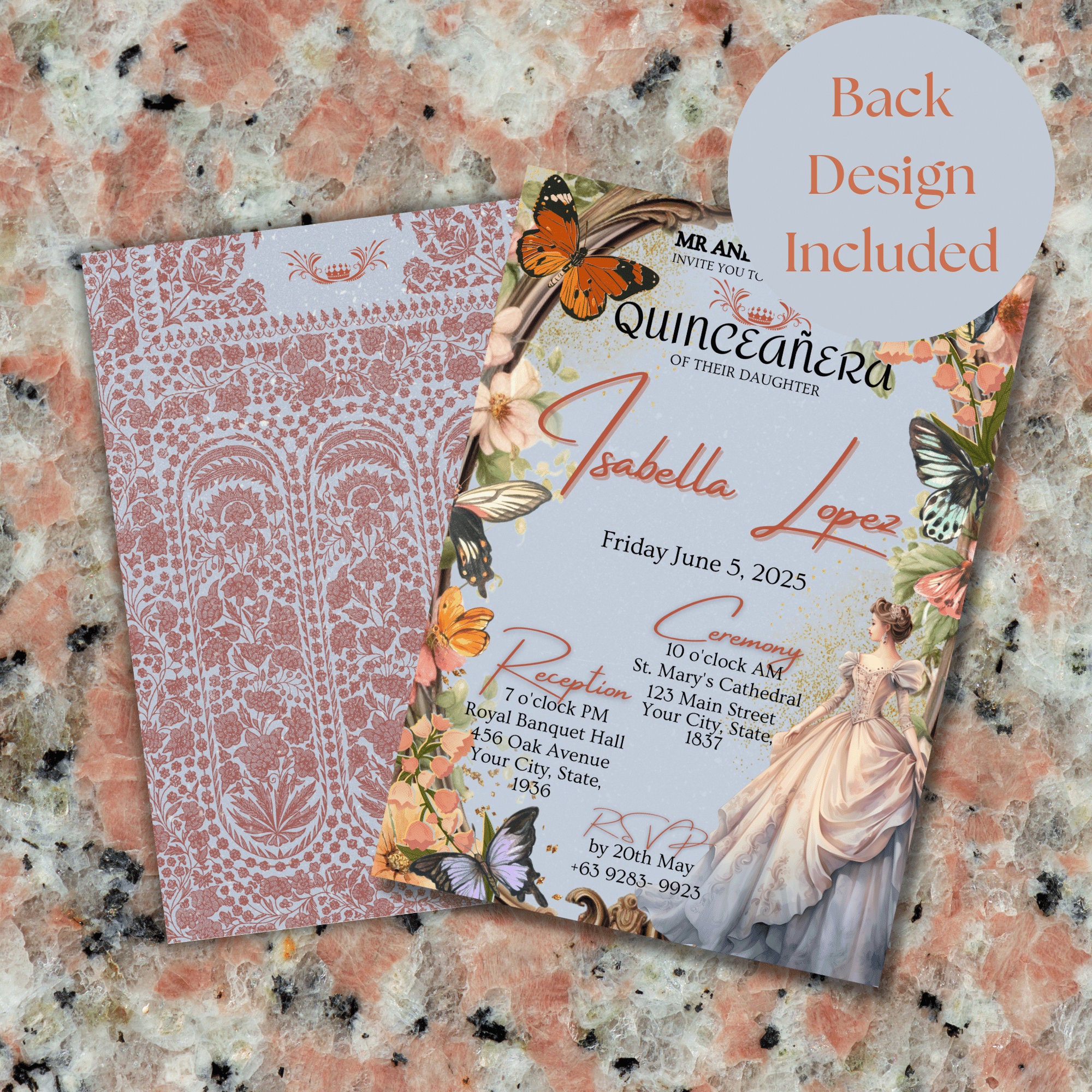 Light Blue Quinceanera Invitations Template- Butterfly Mis Quince Anos ...