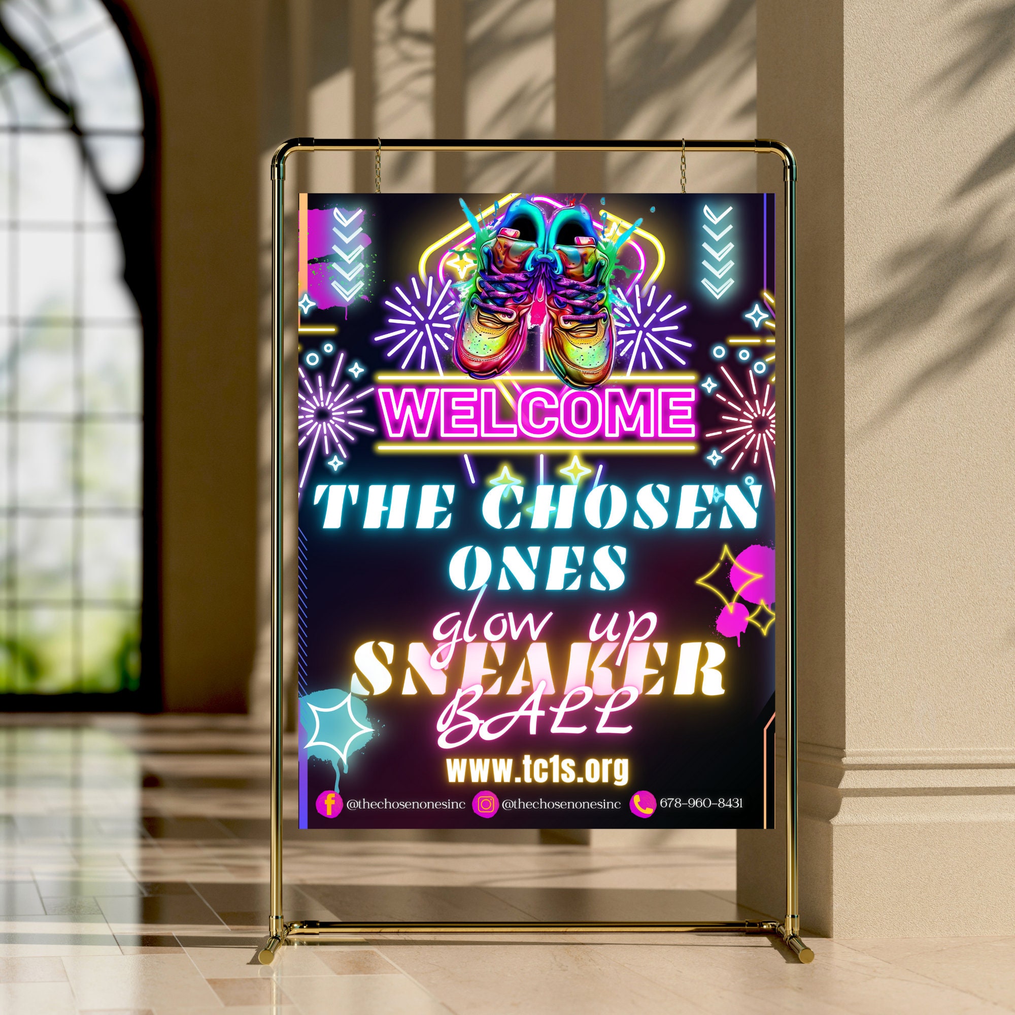 Neon Sneaker Ball Welcome Sign Template- Glow up Welcome Sign Sneaker ...