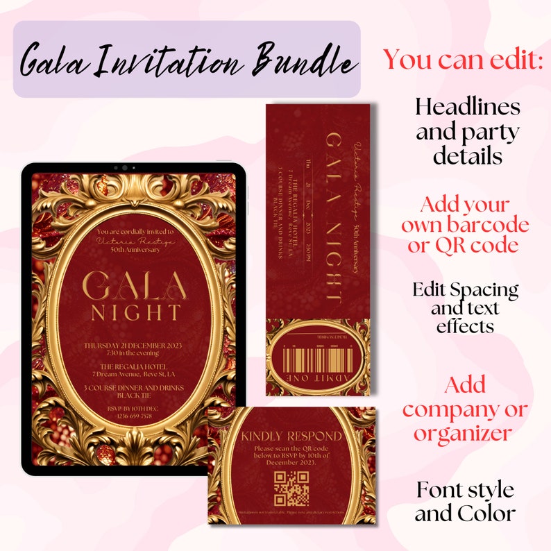 Oriental Gala Invitation Template Bundle- With Gala Tickets RSVP Card ...