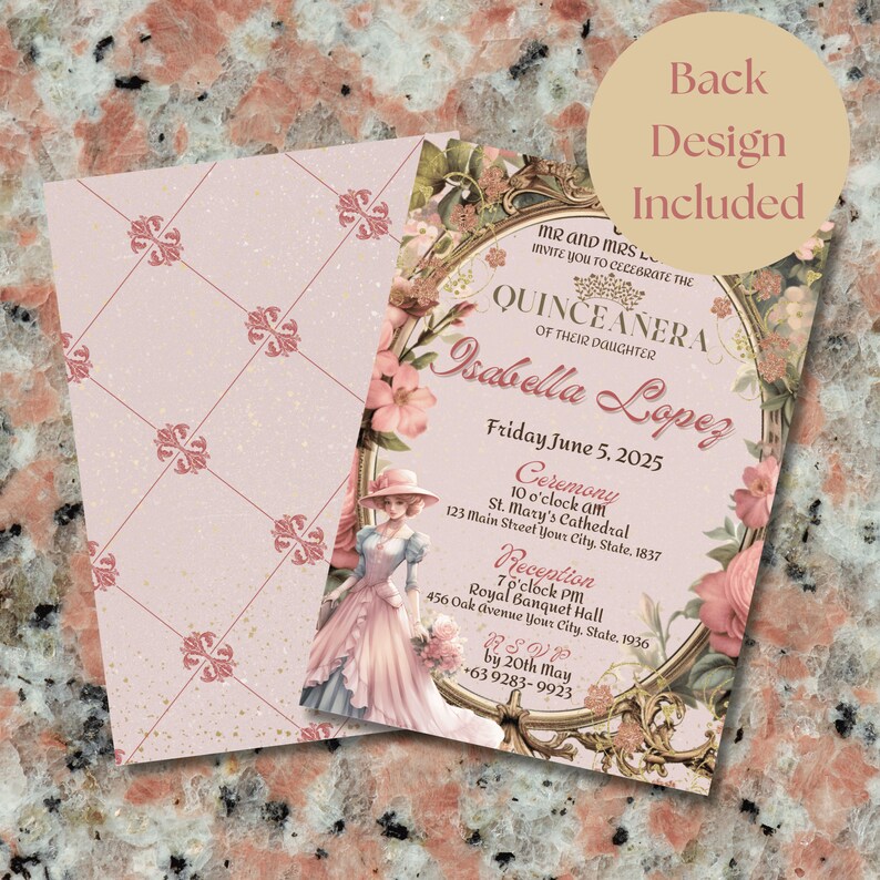Vintage Quinceanera Invitations Template - Enchanted Mis Quince Anos ...