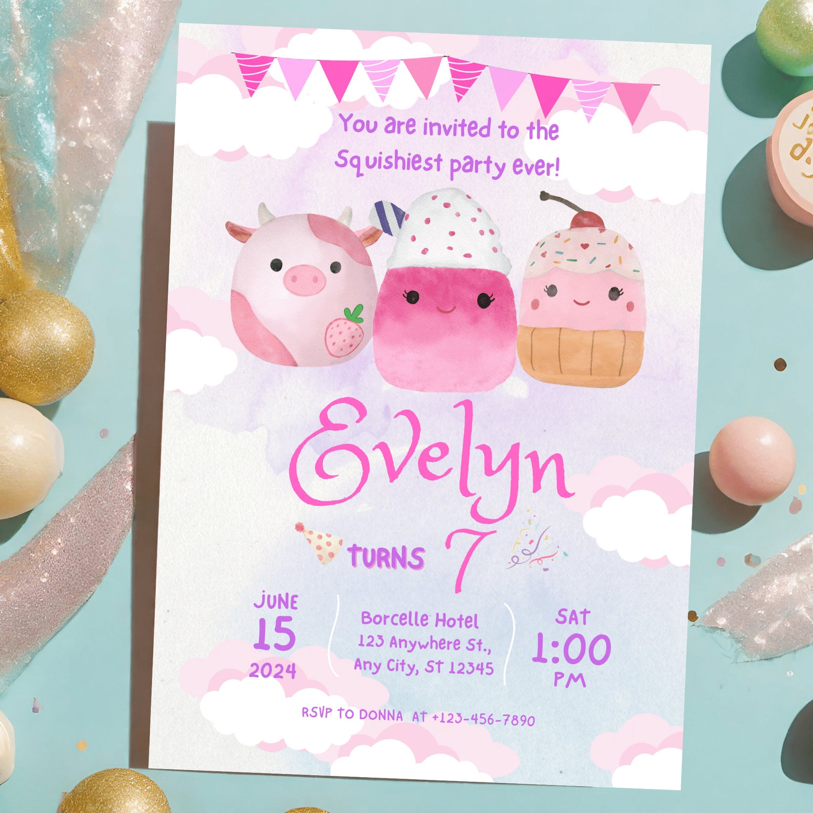 Squishmallow Birthday Invitation - Pink Squishmallow Invitation Cute ...