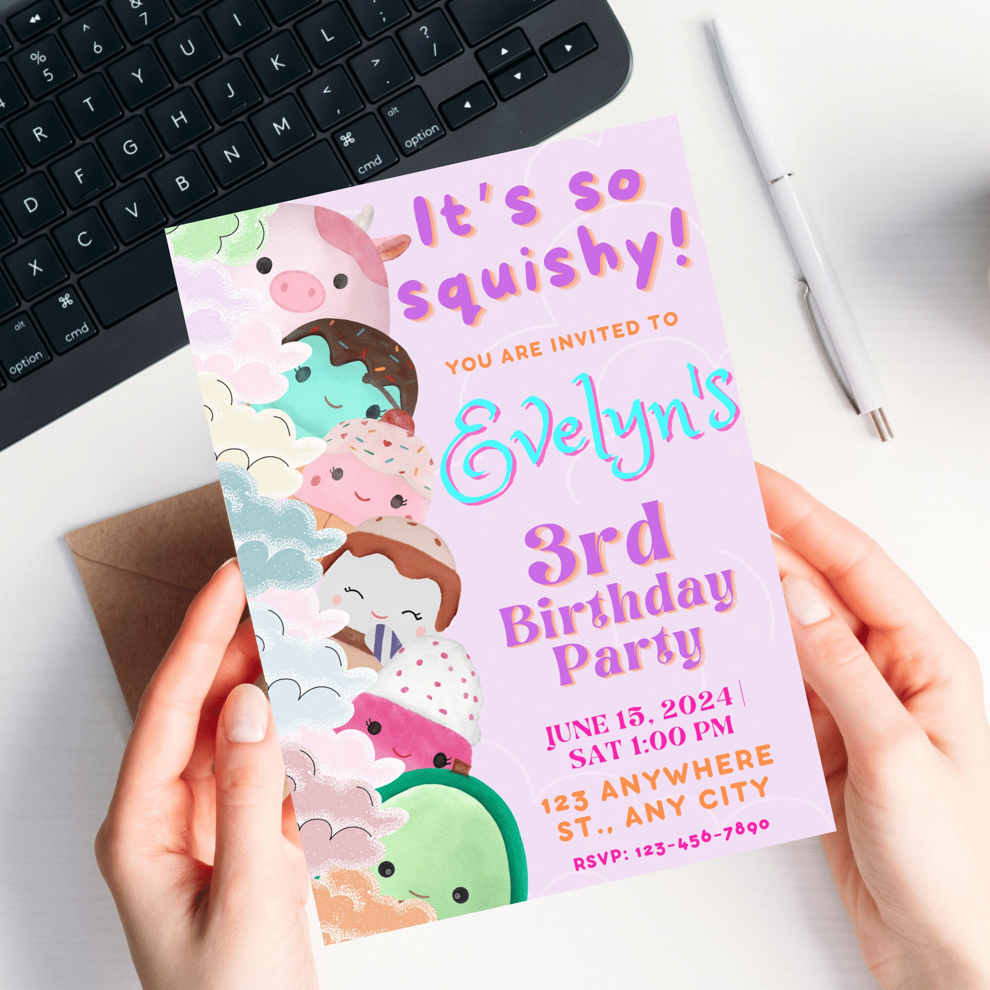 Squishmallow Birthday Invitation -pastel Squishmallow Invitation 3rd ...