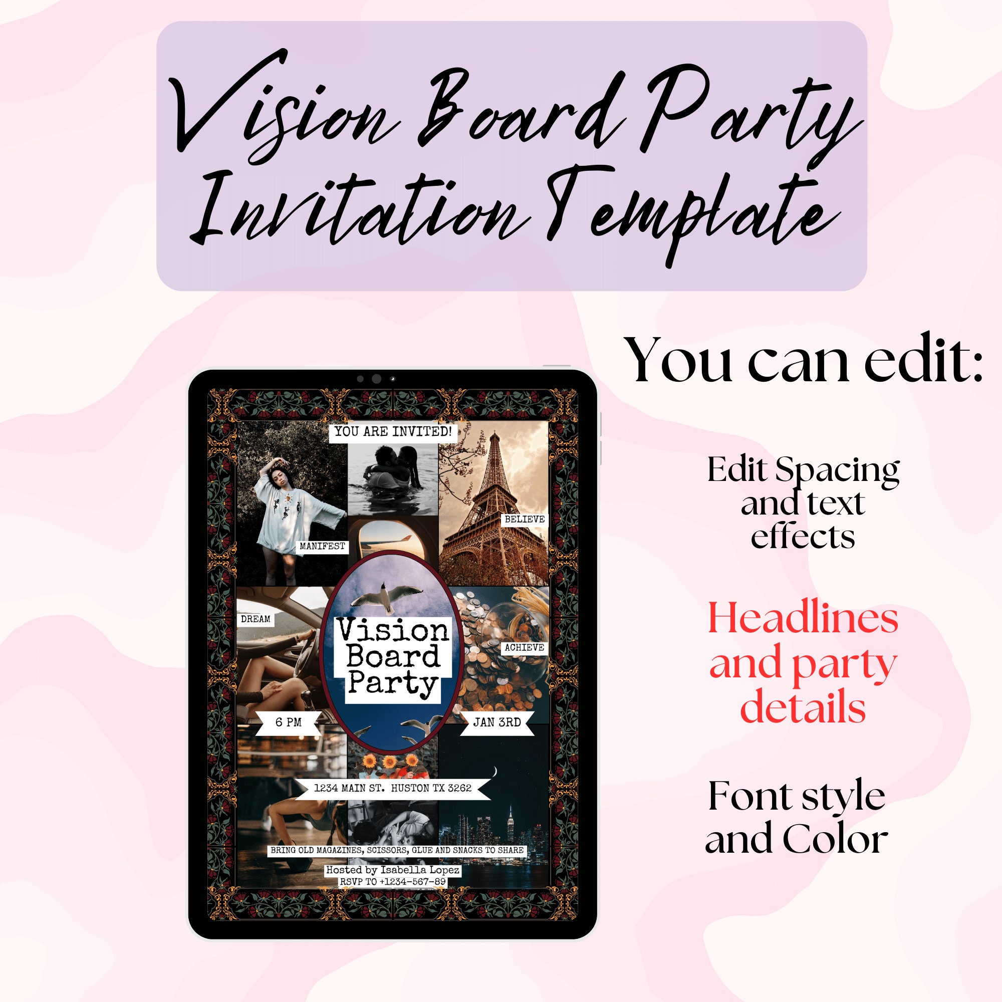 Vision Board Party Invite- Western Gothic Vision Board Party Invitation ...