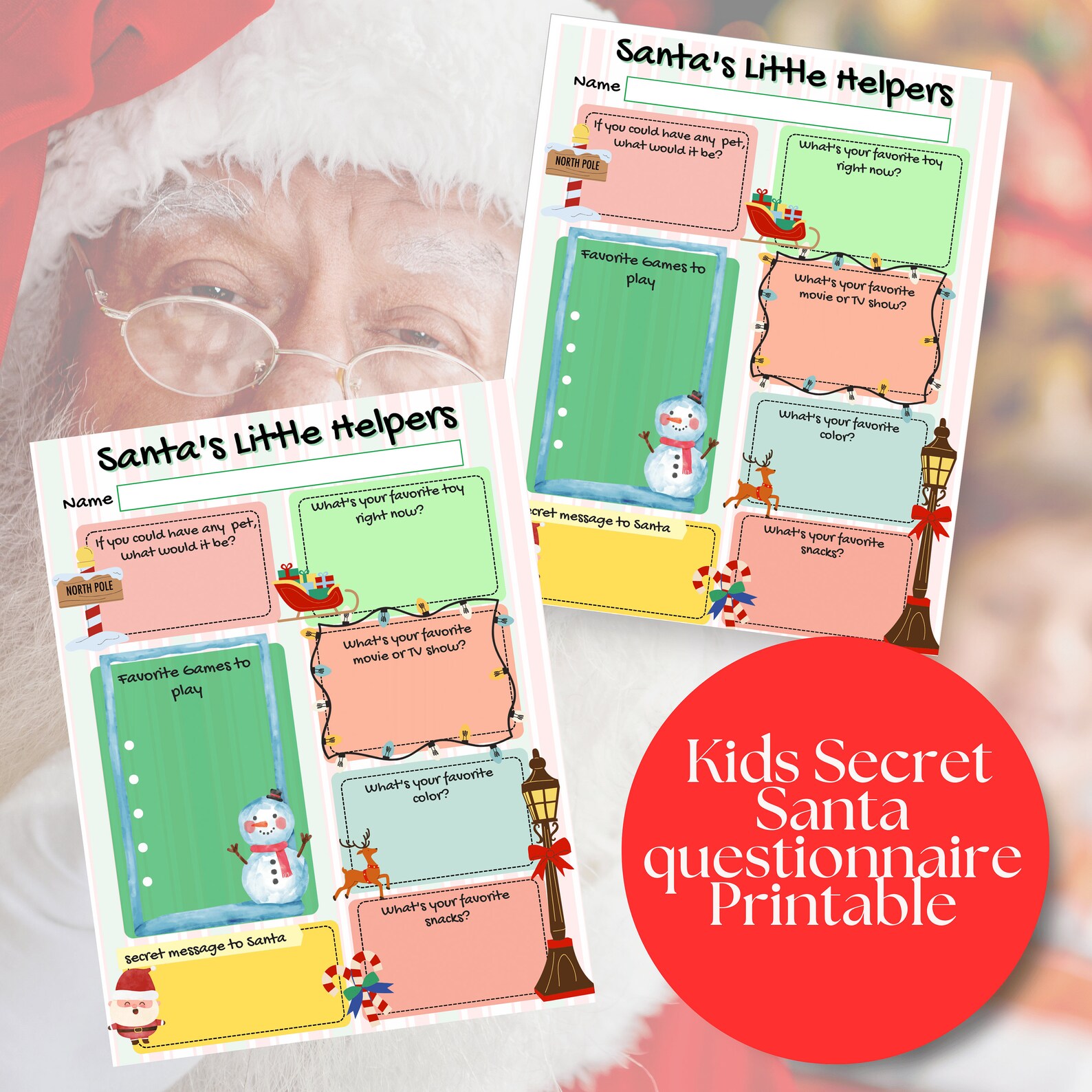Secret Santa Questionnaire Printable PDF for Kids Secret Santa Survey ...