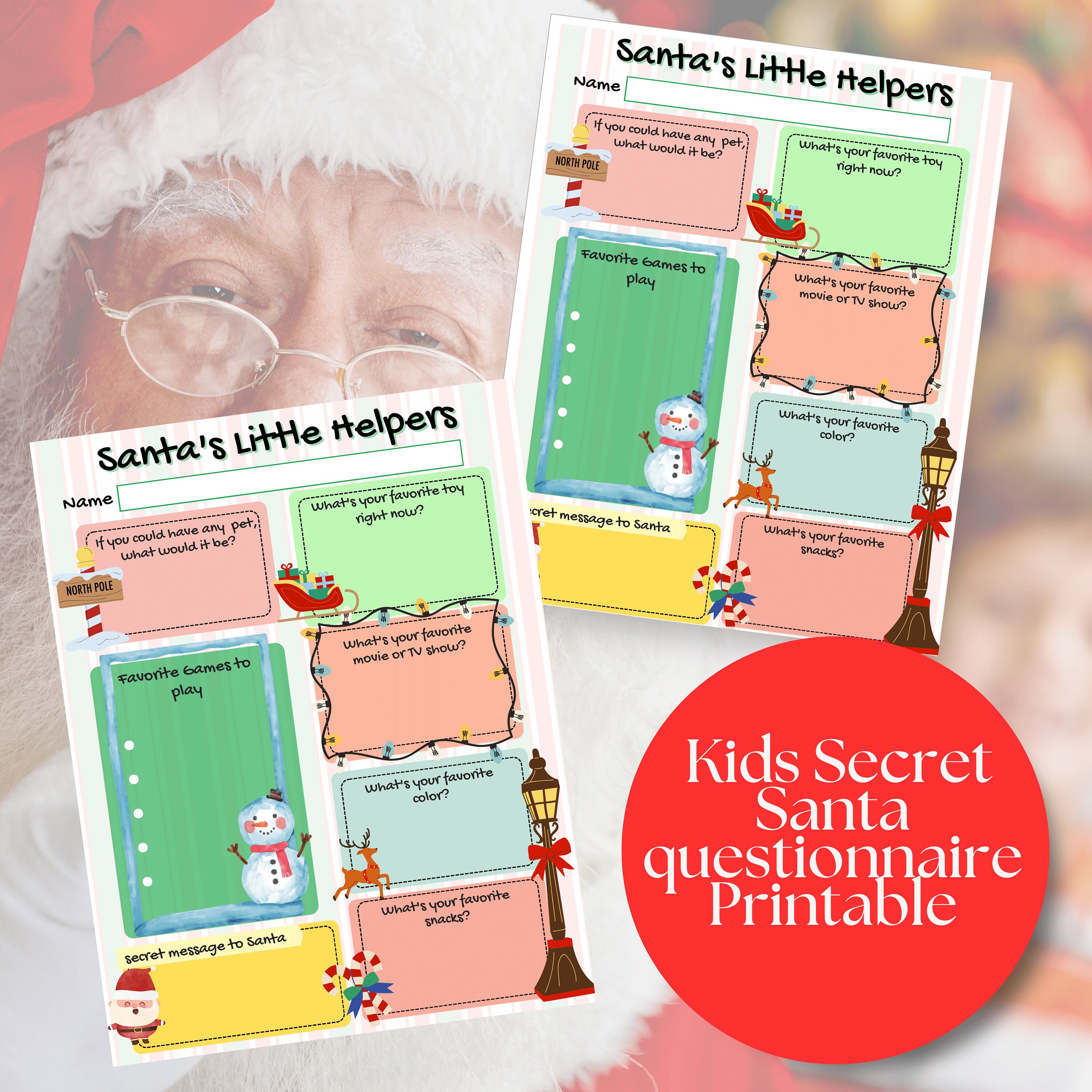 Secret Santa Questionnaire Printable PDF for Kids Secret Santa Survey ...
