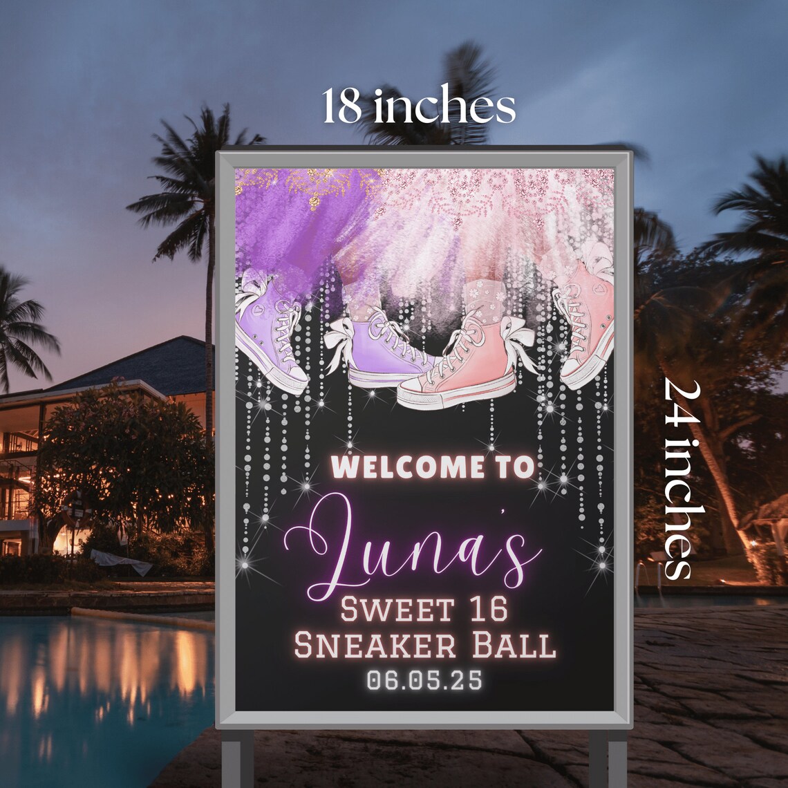 Twins Sneaker Ball Welcome Sign Template Sweet 16 Welcome Sign Purple ...