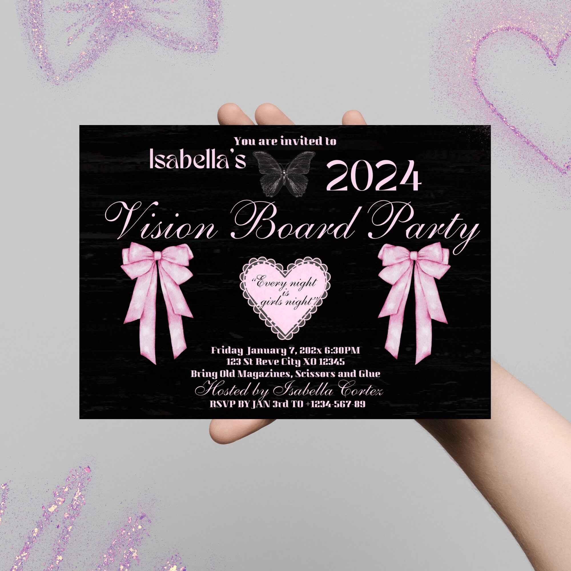 Vision Board Party Invite- Coquette Vision Board Party Invitation Black ...
