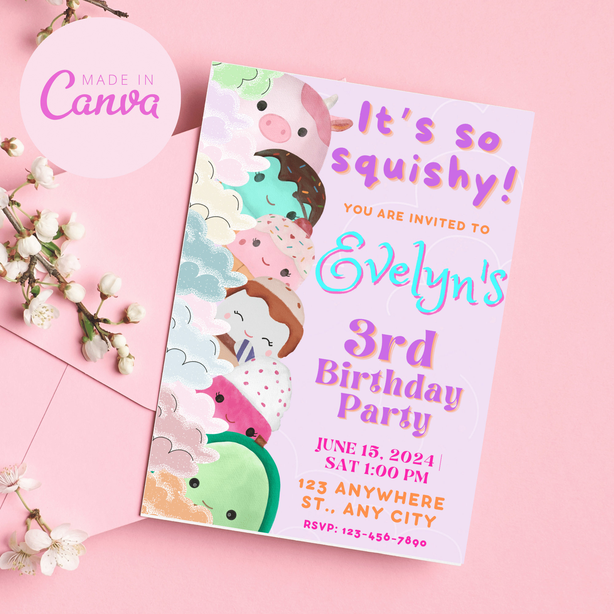 Squishmallow Birthday Invitation -pastel Squishmallow Invitation 3rd ...