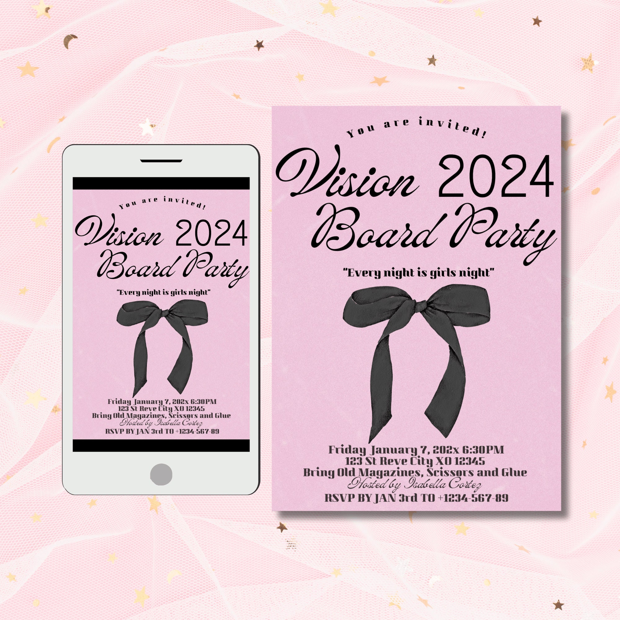 Vision Board Party Invite- Coquette Vision Board Party Invitation Black ...
