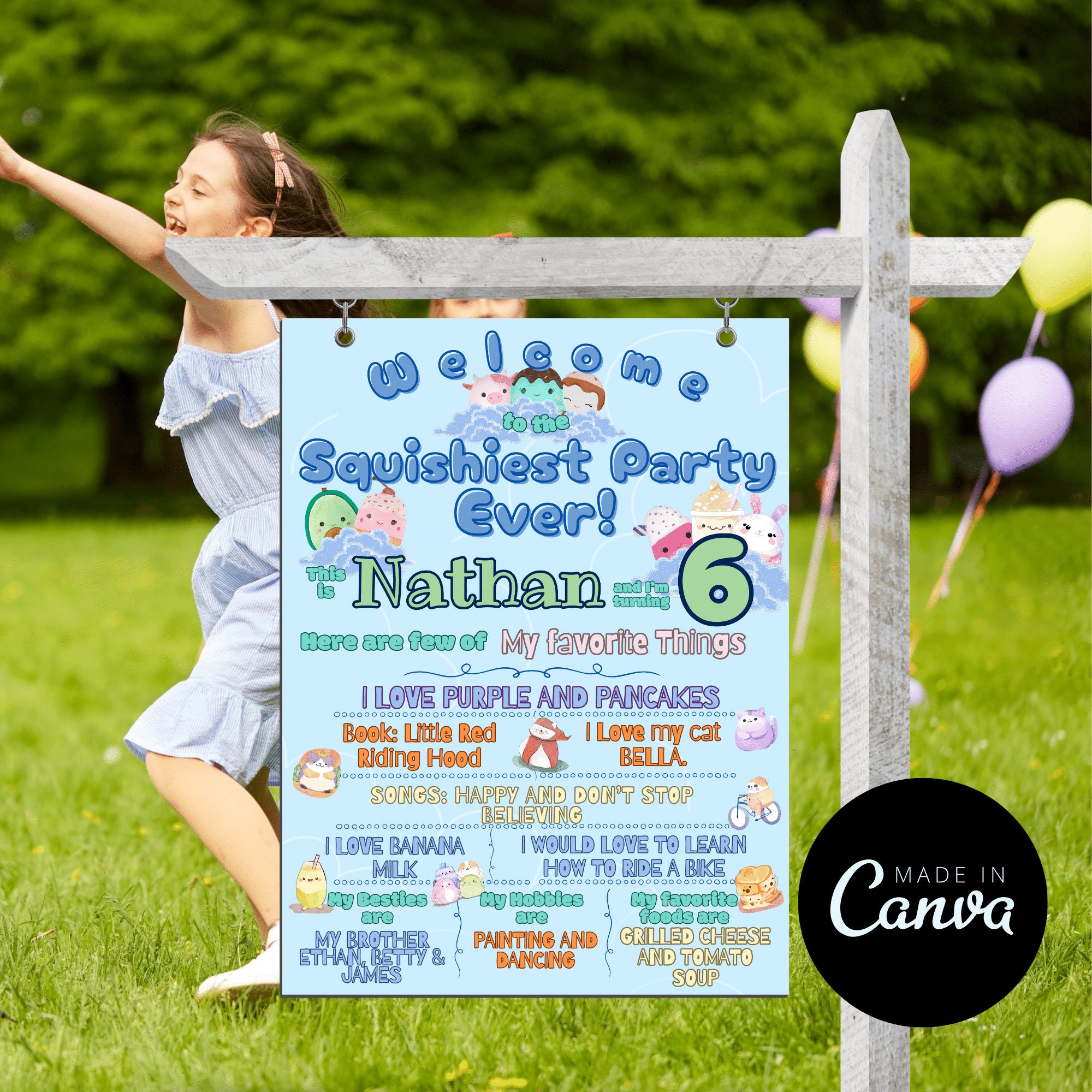 Squishmallow Birthday Boy Welcome Sign Template- Blue Welcome Sign ...