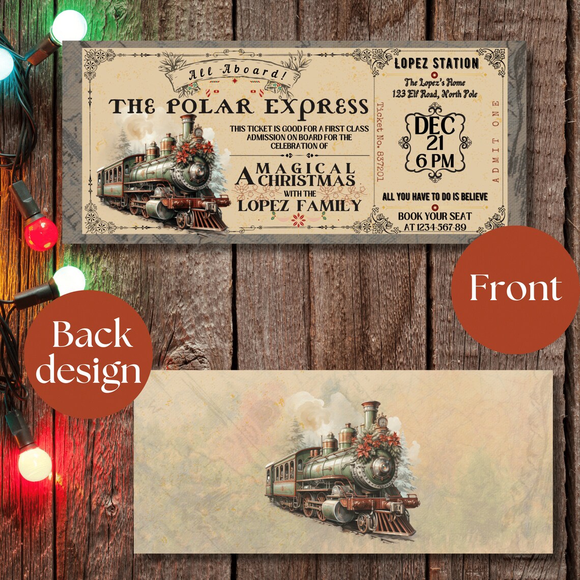 Vintage Polar Express Ticket Invitation- Christmas Party Ticket ...