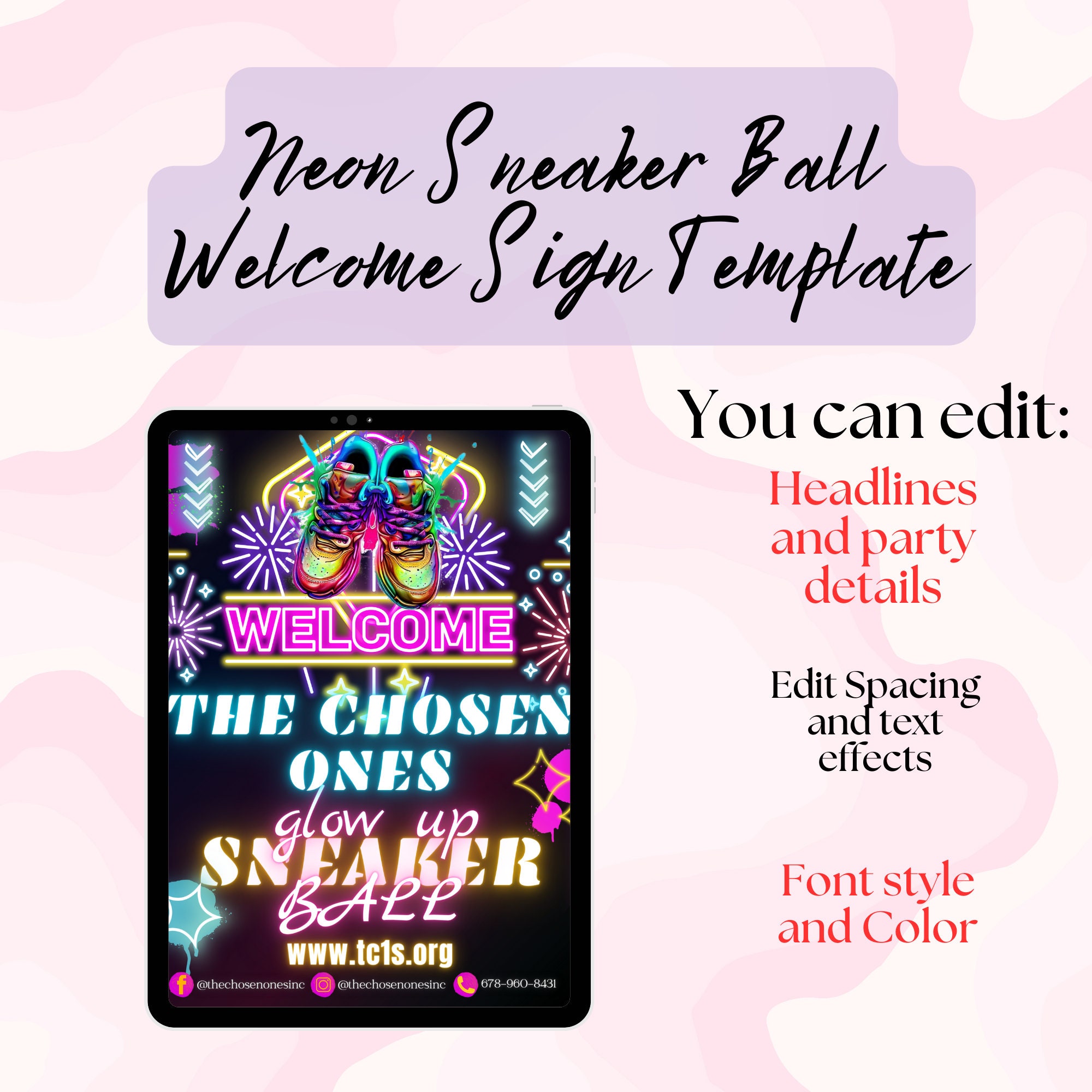 Neon Sneaker Ball Welcome Sign Template- Glow up Welcome Sign Sneaker ...
