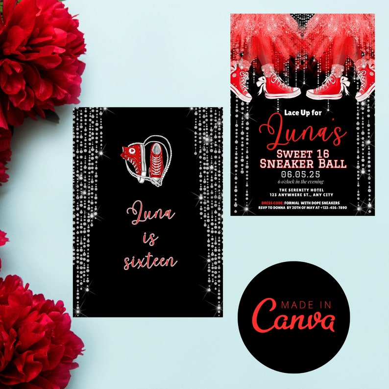 Red Sweet 16 Sneaker Ball Invitation Template - Sweet 16 Red Sneaker ...