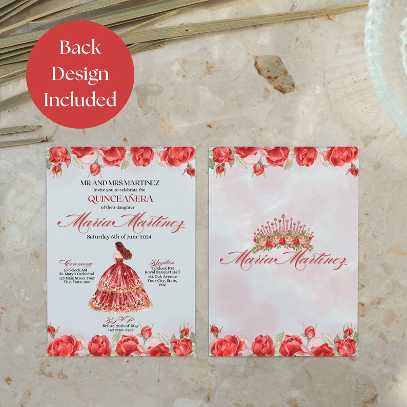 Charro Red Quinceanera Invitations -floral Quince Invitations Template ...