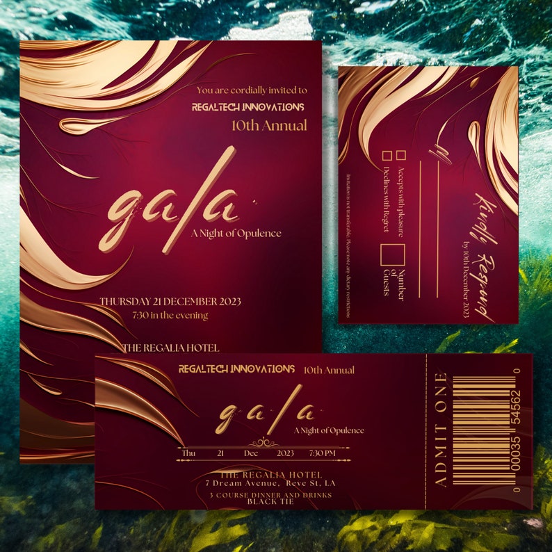 Opulent Gala Invitation Bundle- With Gala Tickets RSVP Card Template ...