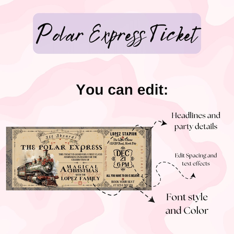 Vintage Polar Express Ticket Invitation- Christmas Party Ticket ...