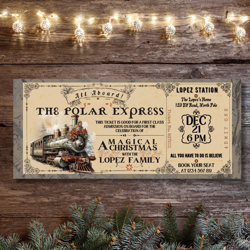 Vintage Polar Express Ticket Invitation- Christmas Party Ticket ...