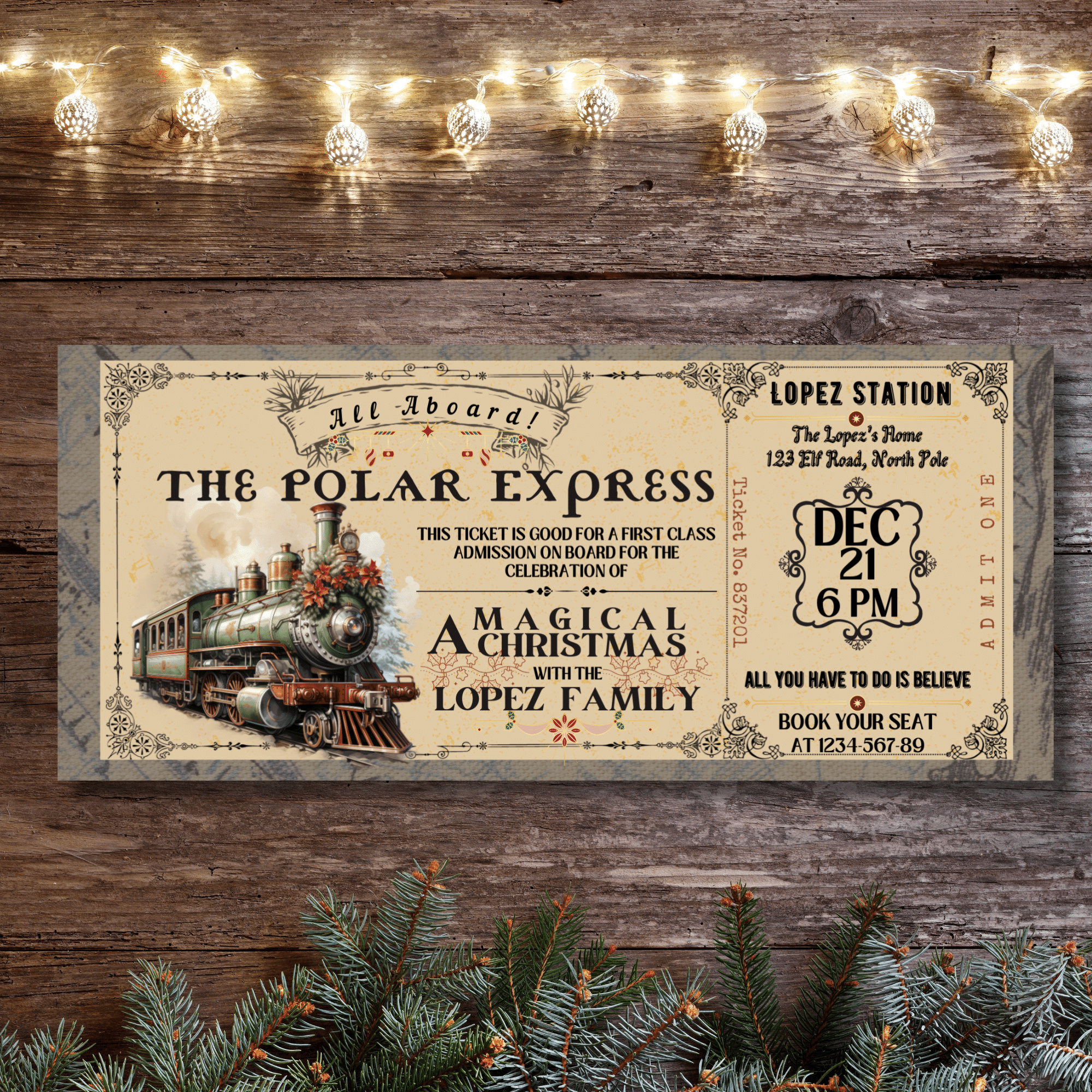 Vintage Polar Express Ticket Invitation- Christmas Party Ticket ...