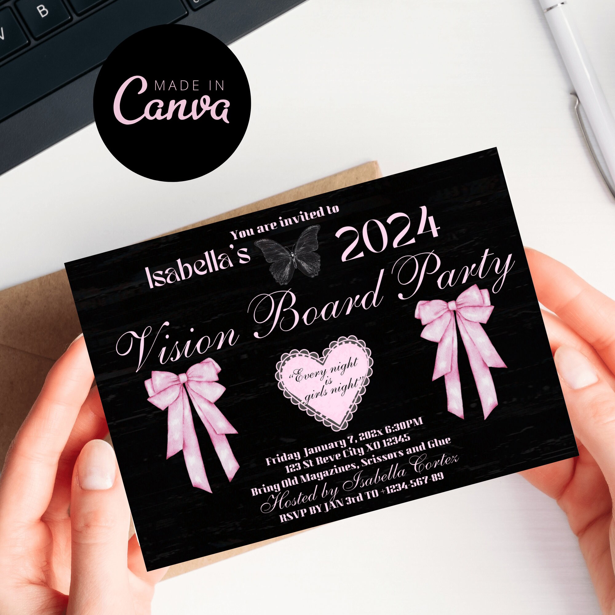 Vision Board Party Invite- Coquette Vision Board Party Invitation Black ...