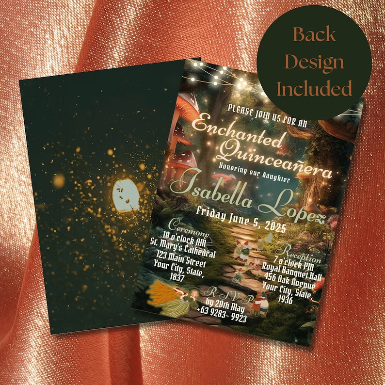 Enchanted Forest Quinceanera Invitations Template- Fantasy Mis Quince ...