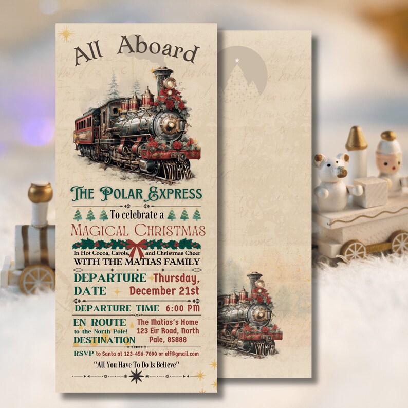 Vintage Christmas Flyer Polar Express Ticket Invitation Christmas Party ...