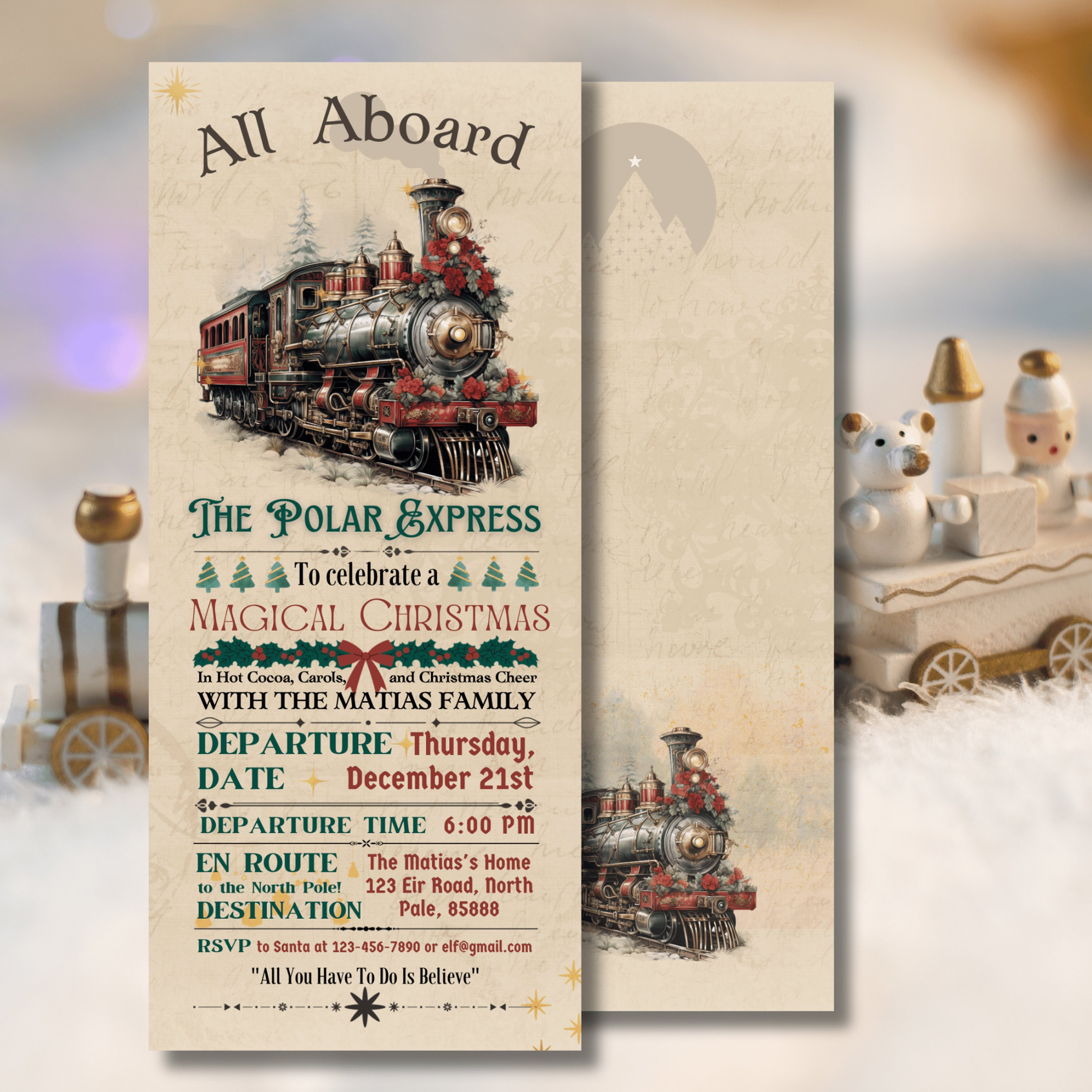 Vintage Christmas Flyer Polar Express Ticket Invitation Christmas Party ...